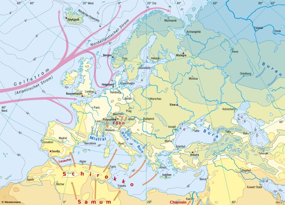 Europa - Temperaturen im Januar-978-3-14-100900-2-96-1-1 | Diercke.de
