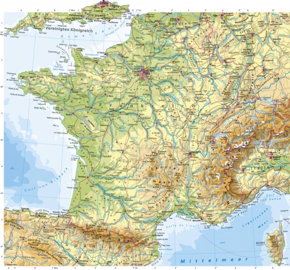 Frankreich - Physische Karte-978-3-14-100902-6-134-1-1 | Diercke.de